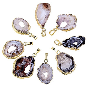 SUNYIK Irregualr Natural Agate Quartz Geode Druzy Pendant Necklace Healing Crystal,Gold Plated, 0.8"-1.6"