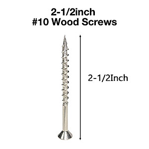 [50 Pack] 2-1/2" #10 Wood Screws, Coarse Thread Number 10 Zinc Coated Pocket Hole Screws + 1 Piece S2 Steel 1/4" Shank, 6" Length Square Recess Head Screwdriver/Power Bit (50 Count)