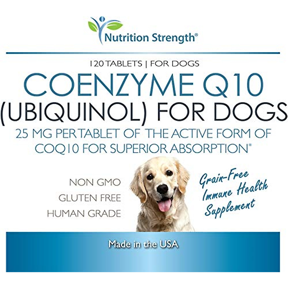 Nutrition Strength Coenzyme Q10 for Dogs Grain-Free Supplement, Ubiquinol - The Electron-Rich Form of CoQ10, Promotes Heart Health, Cognitive and Energy Support for Dogs, 120 Chewable Tablets