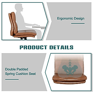 LUCKWIND Armless Office Desk Chair with Wheels, Mid-Back Criss Cross Swivel Task Chair, Height Adjustable Cushioned Vanity Chair, Double Padded PU-Leather Chairs for Home, Office & Bedroom (Brown)