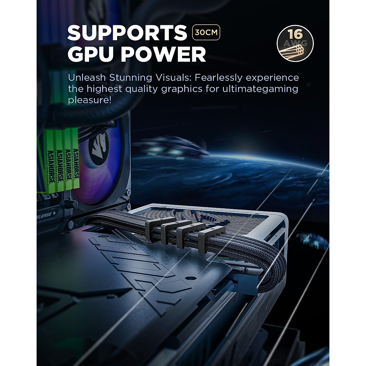 ASIAHORSE 16AWG PSU Cable Extension Power Cords, Customized Power Supply Mod Sleeve Extension Cable, ATX/EPS/8-pin PCI-E/6-pin PCI-E for PSU Cable