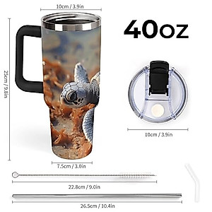 YTLKGFP 40 Oz Large Capacity Car Cup Cut Sea Turtle Tumbler with Handle (Black) Straw Lid Insulated Stainless Steel Water Bottle Travel Mug Leak-proof Car Cup Keeps Cold Or Hot