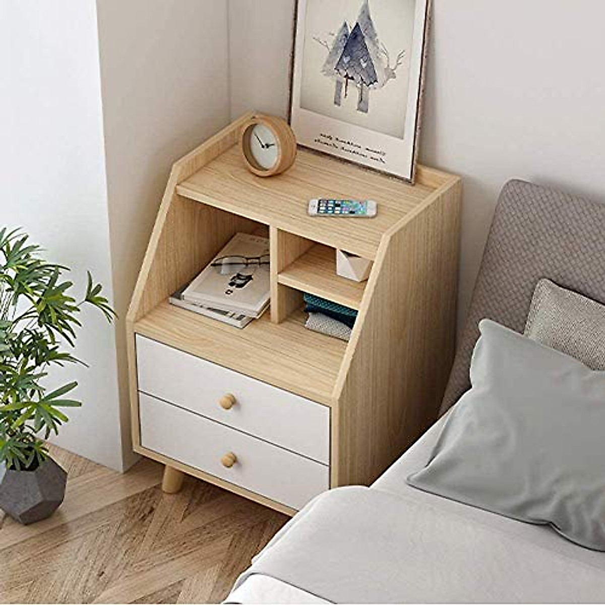 SJYDQ Contracted and Contemporary Bedside Table Shelf Nordic Small Bedroom Receive Store Content Simple and Economical