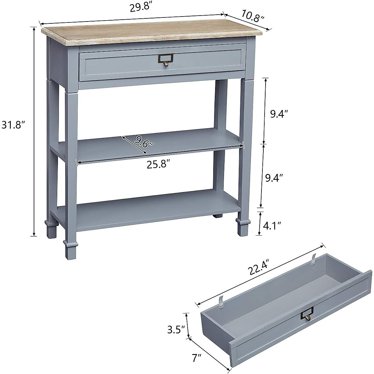 Kinfant Console Entryway Table with Storage - Gray Console Table with Drawer and Storage Shelf, Wood Sofa Table for Living Room Bedroom Hallway