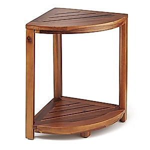 Tinamo Wood Corner Shower Bench & Corner Shower Stool with Storage Shelf - Corner Seat for Shower Shaving Legs - Hidden Bolt - Bath Step for Small Spaces - Perfect for Indoor or Outdoor (Acacia)