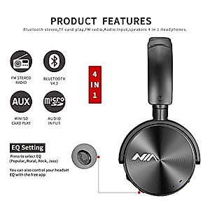 Bluetooth Wireless Over-Ear Headphones FM Stereo Radio Headset Micro SD Card Mp3 Player Built-in Lithium Battery and Microphone for PC/Cellphone/Travel/Work(Black)