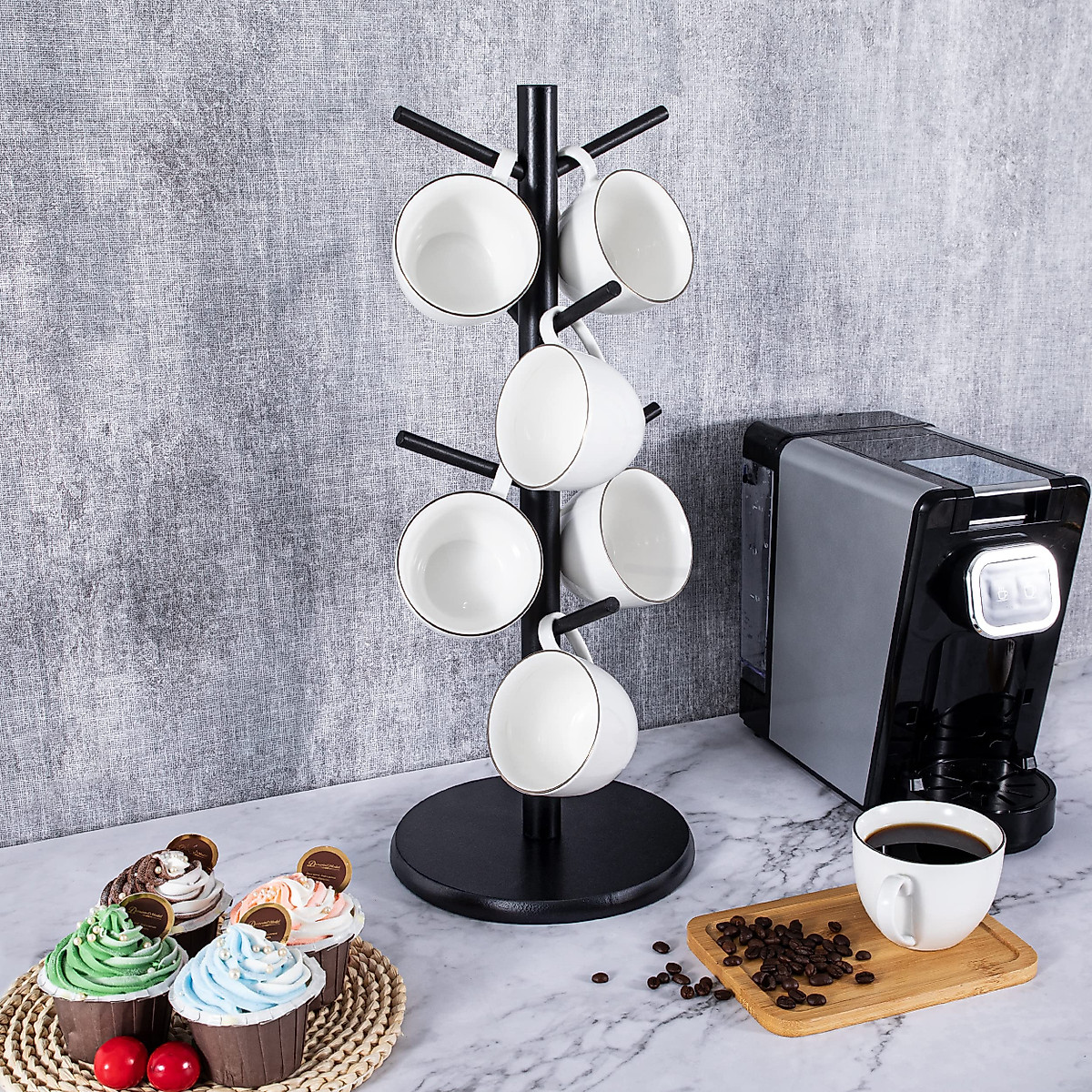 MyLifeUNIT Mug Tree, Coffee Cup Holder with 8 Hooks, Wood Mug Hanger Stand for Counter