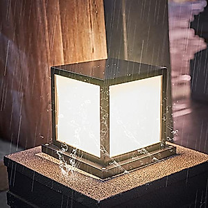 JSBDPHW New Chinese LED Column Light Wiring Pillar Lamp Simple Metal Square Post Light Outdoor Waterproof Pillar Pole Lamp Garden Villa Landscape Lawn Pedestal Light