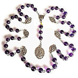 elegantmedical HANDMADE Valuable Amethyst Bead 7 SEVEN SORROWS MARY ROSARY BEADS CATHOLIC NECKLACE Box