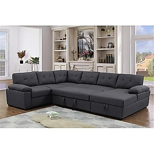 Pemberly Row 5-Seat Fabric Sleeper Sectional Sofa with Storage in Dark Gray