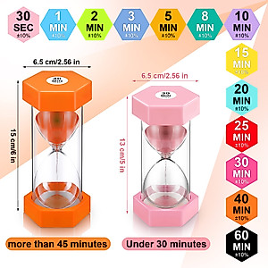 13 Pcs Sand Timer 5.12 Inch Hourglass Timer 30 Second, 1/2/3/5/8/10/15/20/25/30/40/60 Minutes Colorful Sand Watch for Kids Acrylic Covered Clock Sandglass Timer for Classroom, Home, Kitchen