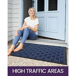 DEXI Front Door Mat Outside Entrance, All-Season Heavy Duty Rubber Indoor Outdoor Doormat, Fade Resistant, Low-Profile, Easy Clean Patio Entryway Rug, 23"x35", Maze Blue