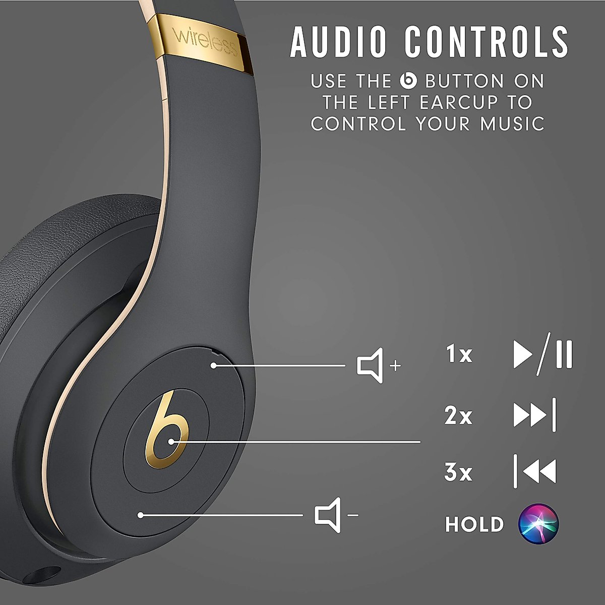 Beats Studio3 Wireless Noise Cancelling Over-Ear Headphones - Apple W1 Headphone Chip, Class 1 Bluetooth, 22 Hours of Listening Time, Built-in Microphone - Shadow Gray