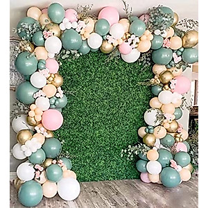 124PCS Sage Olive Green Blush Pink Peach Balloons Balloon Garland Arch Kit, Artificial Vines Eucalyptus Garland, We Can Bearly Wait Boho Gender Reveal Baby Shower Birthday Party Decorations for Girls