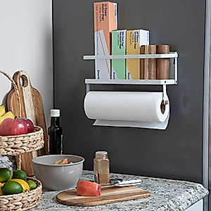 Household Essentials Metal Magnetic Spice Rack with Paper Towel Holder, White