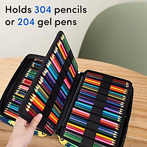 YOUSHARES 300 Slots Color Pencil Case - Pencil Holder with Handy Wrap & Zipper, Multilayer Holder for Prismacolor Colored Pencils & Gel Pen (Sunflower)