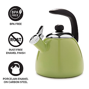 Farberware Bella Water Kettle, Whistling Tea Pot, Works For All Stovetops, Porcelain Enamel on Carbon Steel, BPA-Free, Rust-Proof, Stay Cool Handle, 2.5qt (10 Cups) Capacity (Apple)