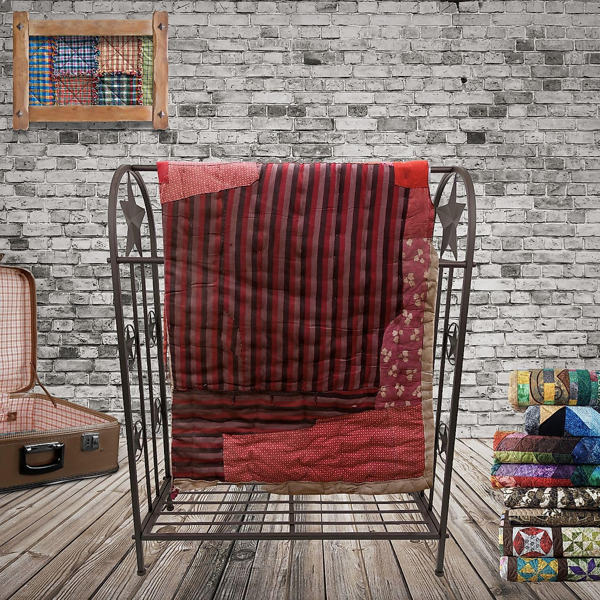 BestGiftEver Metal Free-Standing Quilt Rack in Rustic Western Style with Star