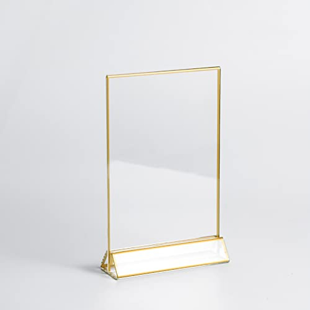 UNIQOOO Acrylic Sign Holders with Golden Border, Portrait View, Pack of 12 | 5x7 Double Sided Clear Frame, Perfect for Wedding reception, Centerpiece, Decoration, Party,Anniversary, Event