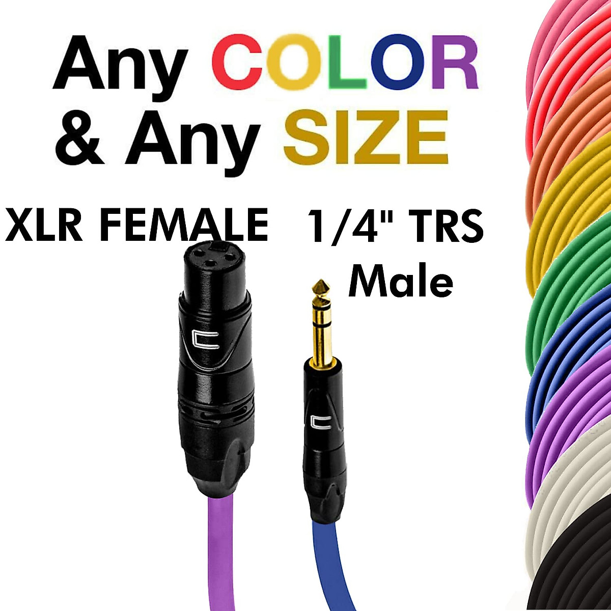 Balanced XLR Cable Female to 1/4" TRS Male - 100 Feet Blue - Pro 3-Pin Microphone Connector for Powered Speakers, Audio Interface or Mixer for Live Performance & Recording