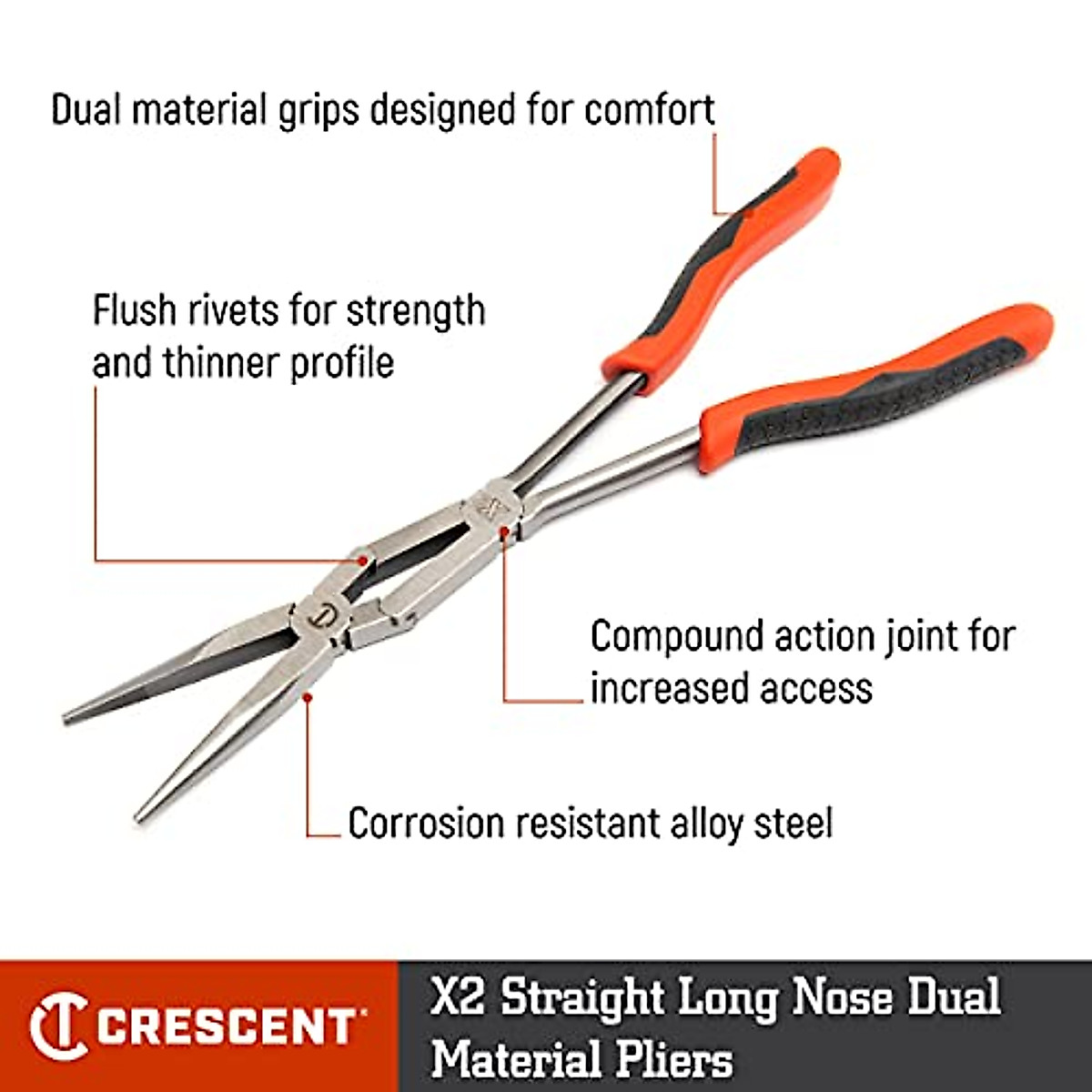 Crescent 2 Piece X2 Straight and Bent Long Nose Dual Material Plier Set - PSX204C , Red