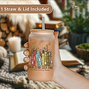 LEADO 16 oz Glass Cups with Lid and Straw - Book Gifts, Book Lovers Gifts - Bookish Gifts, Birthday, Christmas Gifts for Book Lovers, Readers, Bookworm - Book Themed Gifts, Book Accessories