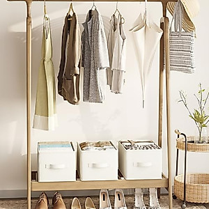 LayerSpace Storage Bins, Collapsible Storage Bins, 3 Pack Linen Fabric Storage Bins for Organization, Durable Storage Bins for Closet, Shelves, Clothes,Toys, 14.75" L*10.25" W*8" H, Beige