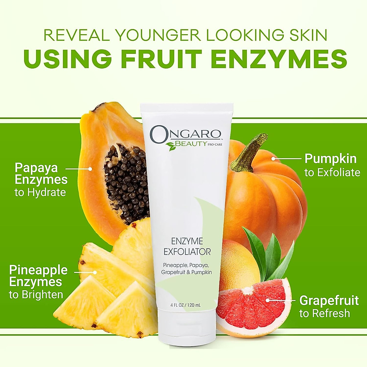 Ongaro Beauty Organic Face Scrub - Natural Exfoliating Face Wash & Enzyme Peel for Sensitive Skin - Facial Scrub Exfoliator for Women & Men - Clear Acne & Unclog Pores - Smooths & Brightens - 4 FL OZ