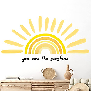 Boho Sun Wall Decals You are The Sunshine Wall Stickers Rainbow Wall Decals Large Half Sun Wall Decor Decals for Nursery Bedroom Classroom Wall Stickers Murals Decorations