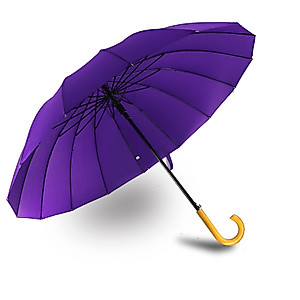 MRTLLOA 52 Inch Windproof Large Umbrellas for Rain, 16 Ribs, J Wooden Handle, 210T High-density Fabric Golf Stick Umbrella(52 Inch, Purple)