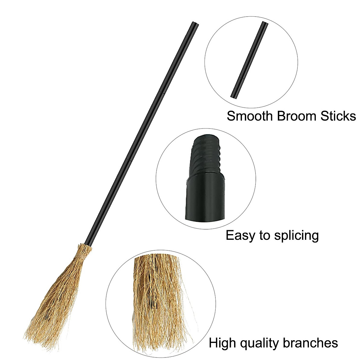 Medoore 4 Pack Halloween Witch Broom Plastic Witch Broomstick Cosplay Broom Props, Realistic Wizard Flying Broom Stick Accessory