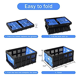 LEADALLWAY 50L Collapsible Plastic Storage Basket Specially Designed Brand Assembly Feasible Multiple Carts and Shopping Cart Foldable Storage Bin Organizer 110LBS,1Pack