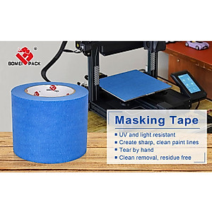 BOMEI PACK Wide Blue Painters Tape 4 Inches x 60 Yards, 3D Tape, 3D Printing Tape for Laser Cutting, 21-Day Clean Removal Wide Masking Tape