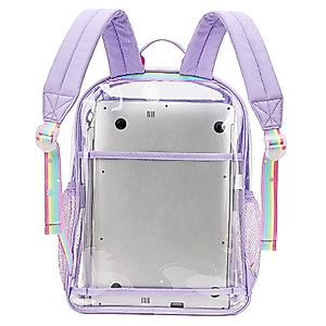 AUOBAG Clear backpack for girls Backpacks elementary Bookbags Middle School bags Women Casual Daypack Send pendant (Purple)