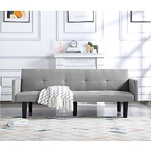 ManyStars 74.8''Modern Convertible, Futon Couch with Adjustable Back,Loveseats, Foam Filling Sofa Bed for Compact Living Room,Comfort and Flexibility,Light Gray, Twin Size Sleeper