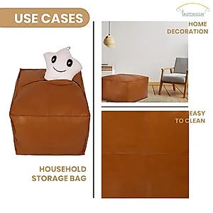 LEATHEROOZE Amazing Square unstuffed Ottoman Pouffe Moroccan Leather, Ottoman Square Pouf, Light tan Handmade Footstool Square pouffe Moroccan (44 * 44 * 18 inch)