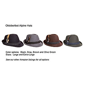 Alpine Holiday Oktoberfest Wool Bavarian Fedora Hat - Brown Color - Size Large (L)