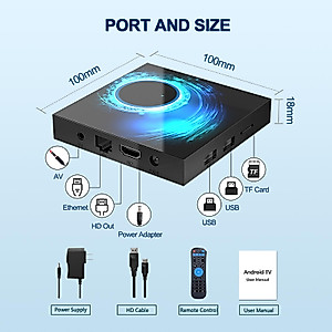 Android TV Box 10.0, Smart TV Box Android 2GB 16GB H616 Quad-Core 64bit CPU Support 2.4G +5G Dual WiFi Ethernet 100M BT 4.0 4K 6K Ultra HD Output H.265 Decoding Android Box