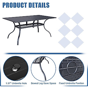 Crownland 7 PCS Furniture Patio Dining Set, 6 Stackable Metal Chairs and Rectangular Outdoor Dining Table with 1.57" Umbrella Hole, Suitable for Backyard, Lawn, Garden (Metal Tabletop)