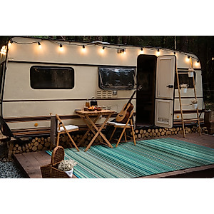 Rugshop Contemporary Stripe Reversible Crease-Free Waterproof Premium Recycled Plastic Outdoor Rugs for Patio,Backyard,RV,Deck,Picnic,Trailer,Beach,Camping Blue 3' x 5'