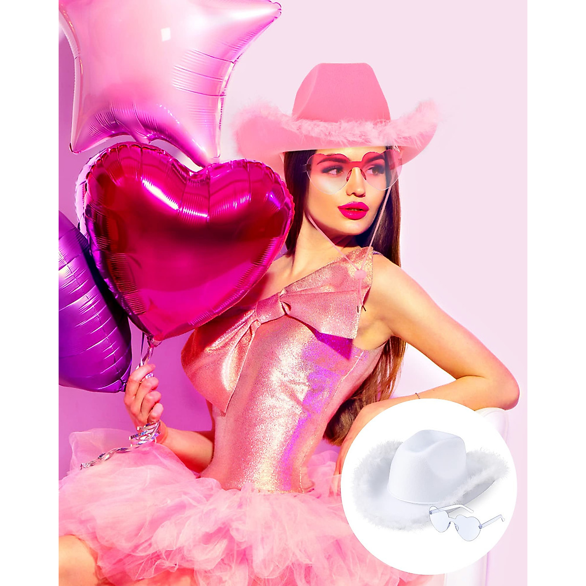 20 Pieces Cowboy Cowgirl Hats Pink Heart Shaped Sunglasses for Women Western Party Wedding Party