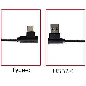 HCFeng Double Elbow Type C Cable Right Angle Nylon Braided USB 2.0A to USB C Cable Type C 90°to USB A 90°Left Elbow Fast Charging Cable Compatible with Type-C Port Device [2Pack/0.6ft]