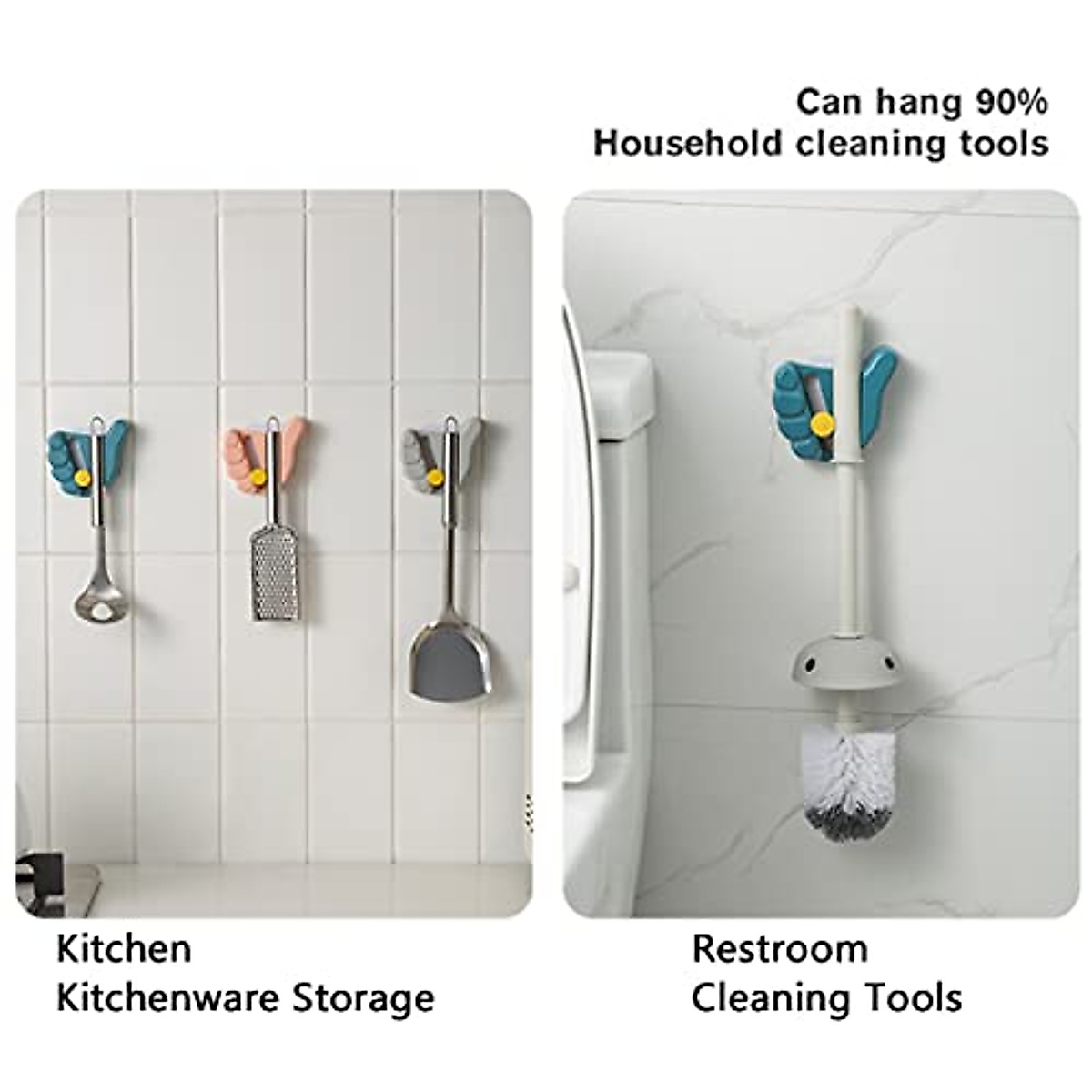 HZIYOU Broom Holder, Mop Clips, Sturdy Broom Holder Wall Mount, Super Anti-Slip Utility Hooks for Home, Bathroom, Kitchen, Garden, Garage (3 Pcs)