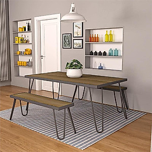 Novogratz 88192CNOE Poolside Paulette Outdoor Table and Bench Set, Charcoal