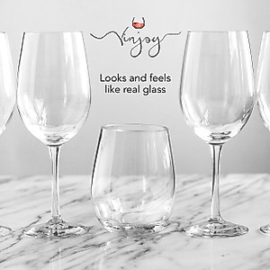 Vinjoy Unbreakable Stemless Plastic Wine Glasses 16 Ounce (Set Of 4) - Extra Durable for Red and White Wine - Reusable Shatterproof Tritan Indoor Outdoor Party Cups - Dishwasher Safe - Bar Glassware
