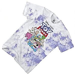 Mens Toy Story Group Shirt - Woody, Buzz Lightyear, Rex & Pizza Planet - Throwback Classic Tie Dye T-Shirt (Lavender Wash, X-Large)