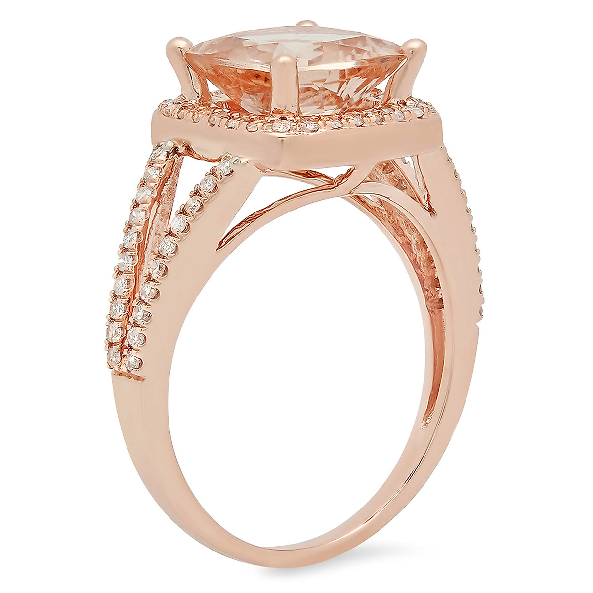 Dazzlingrock Collection 9mm Cushion Morganite & Round White Diamond Halo Split Shank Engagement Ring for Women in 14K Rose Gold Size 8