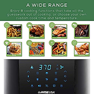 GoWISE USA 7-Quart Air Fryer & Dehydrator - with Ergonomic Touchscreen Display with Stackable Dehydrating Racks with Preheat & Broil Functions + 100 Recipes (Black/Copper))