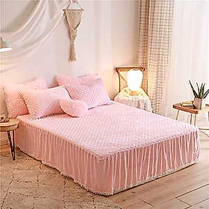 HAIHUA Luxury Plush Shaggy Duvet Cover Flannel Velvet Bedding (1 Faux Fur +2 Pillowcases) Fluffy Comforter Bed Sets 3 Pieces,Zipper Closure (Pink, Queen)
