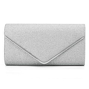 ZIUMUDY Women's Glitter Envelope Clutches Evening Bags Bridal Wedding Party Purse Handbag (Silver)